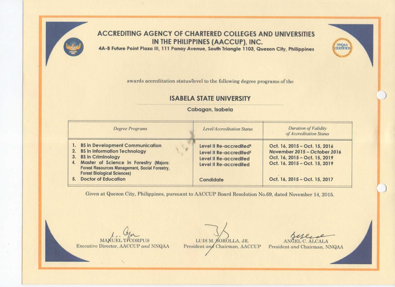Accredited Programs - Isabela State University | Cabagan Campus