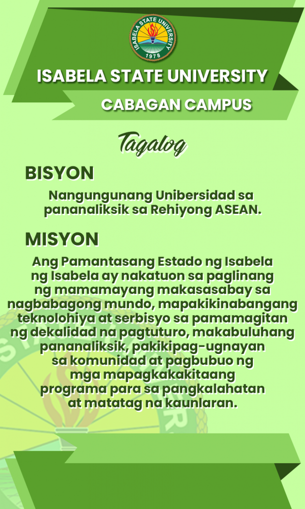 Translation of VMGO | Isabela State University | Cabagan Campus